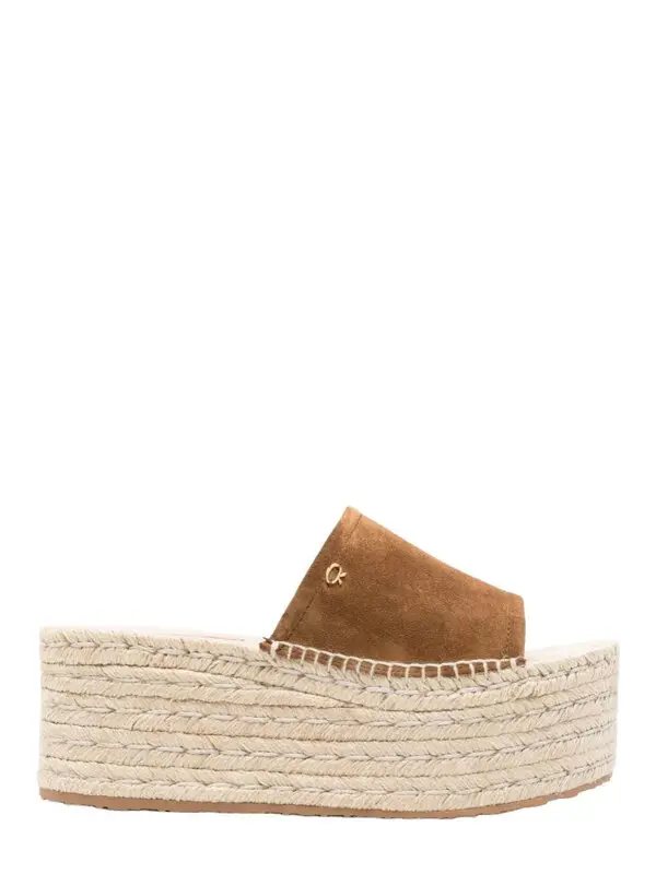 GIANVITO ROSSI Suede Platform Espadrille Slides - Brown And Beige