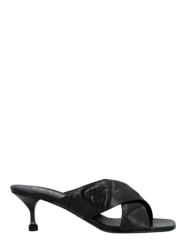 Prada Crossover Strap Heeled Sandals - Black