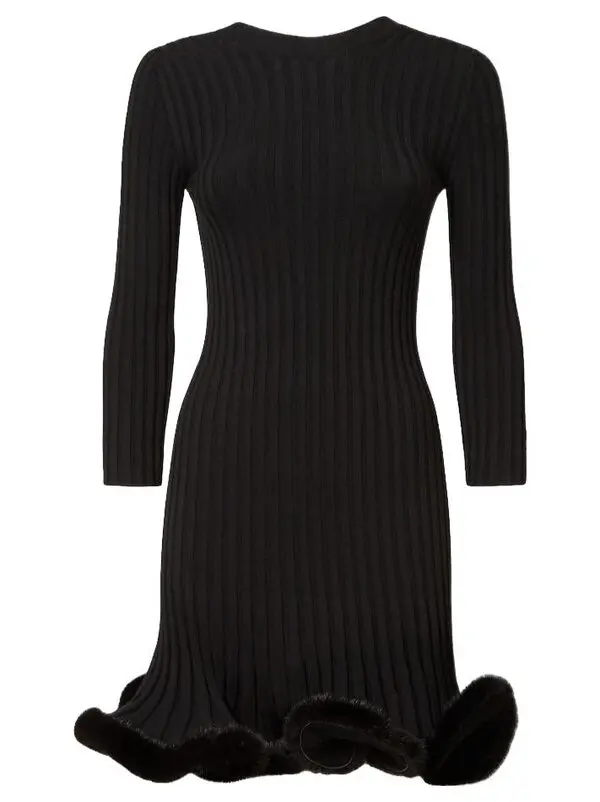 Fendi Wool And Mink Trim Dress - Black