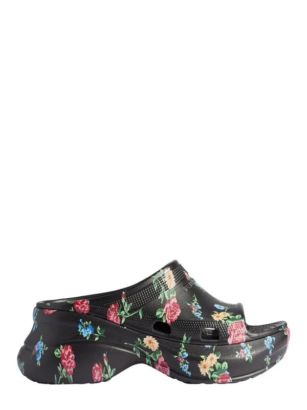 Balenciaga Rose Printed Pool Slides - Black