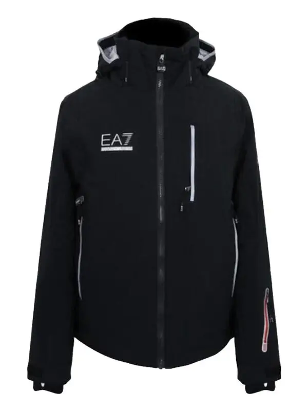EA7 Zip-up Hooded Jacket With Logo Details - Black