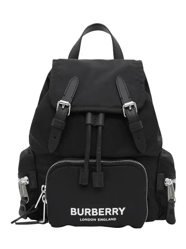 Burberry Small Rucksack In Logo Print Econyl - Black