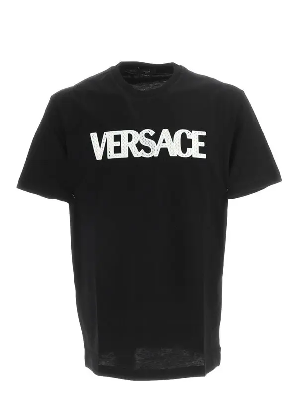 Versace Logo Detailed Crewneck T-shirt - Black