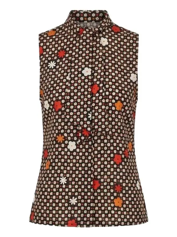 MAISON MARGIELA Sleeveless Floral Collared Button-up Top - Black Flowe
