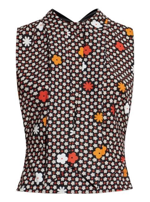MAISON MARGIELA Sleeveless Floral Collared Button-up Top - Black /beige/red