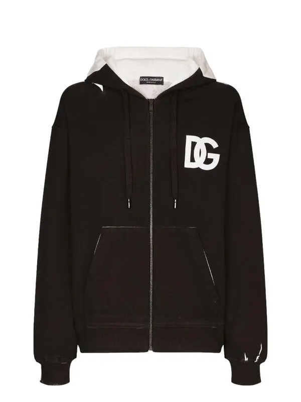 Dolce & Gabbana Dg Logo Zipped Hooded Cardigan - Black