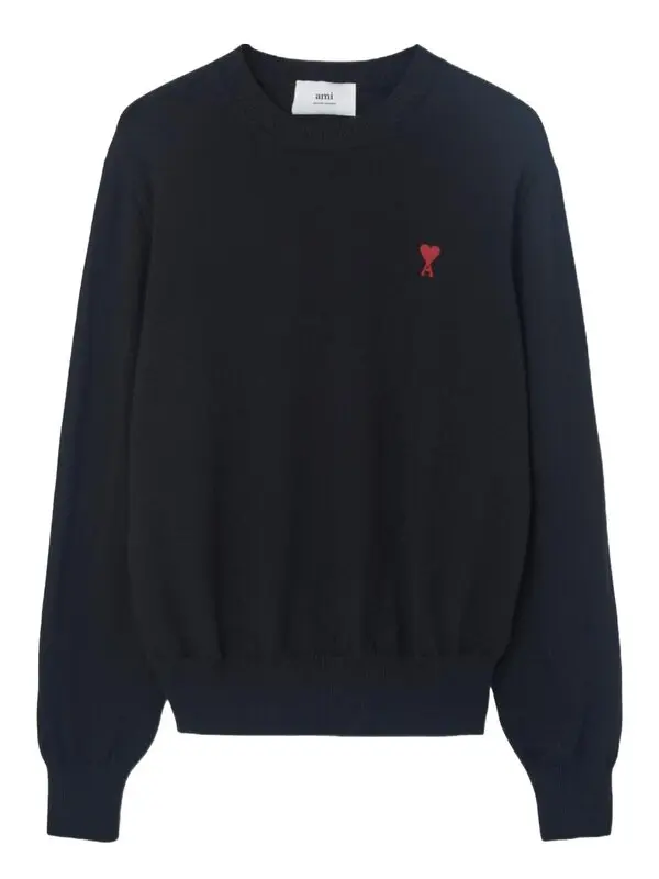 Ami Logo Embroidered Crewneck Jumper - Black