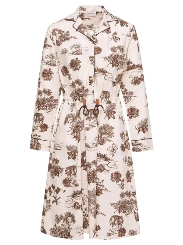 Moncler All Over Print Long Sleeve Dress - Nude