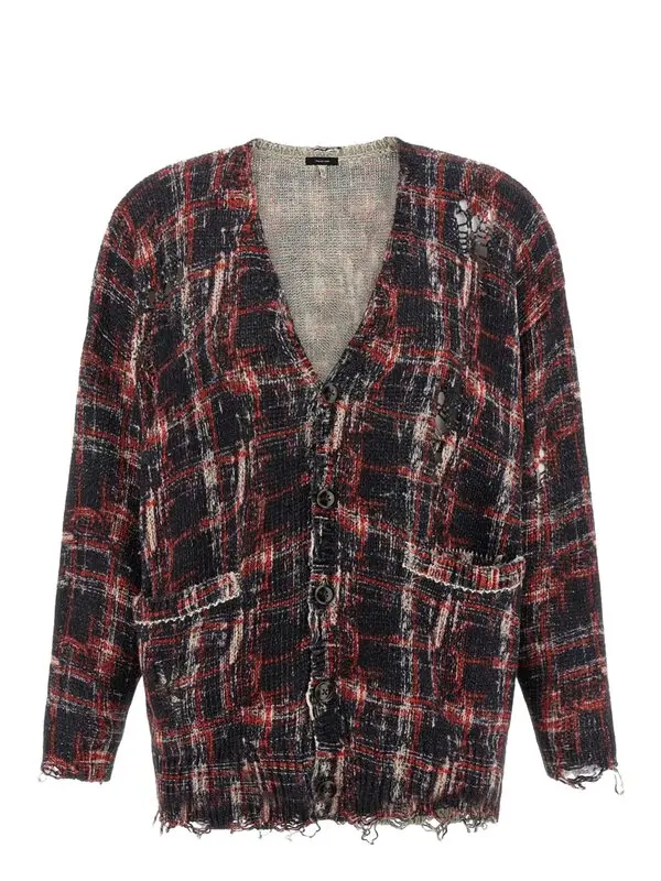 R13 Plaid Distressed Cardigan - Black