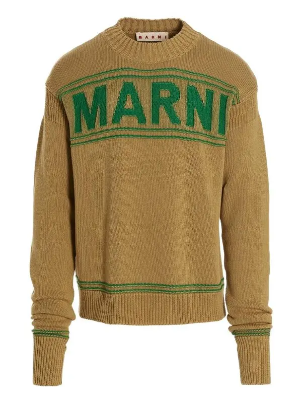 Marni Logo Intarsia Knitted Jumper - Green