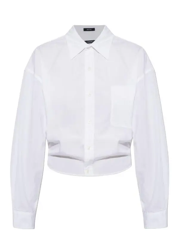 R13 Long Sleeve Collared Shirt With Chest Pocket - White