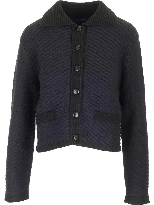 Arch4 Ribbed Cardigan With Front Buttons - Blue