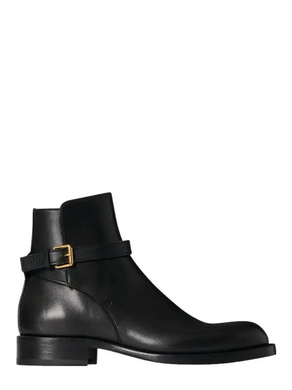 THE ROW Nobilis Buckle Leather Ankle Boots - Black