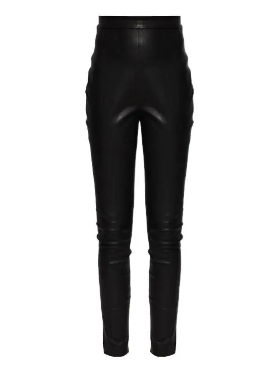 Balmain High-waisted Skinny Trousers With Gold Back Zipper - Black
