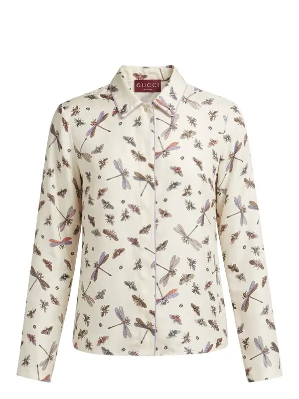 Gucci Printed Silk Long Sleeve Shirt - White