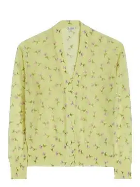 JIL SANDER Floral V-neck Cardigan - Pastel Yellow