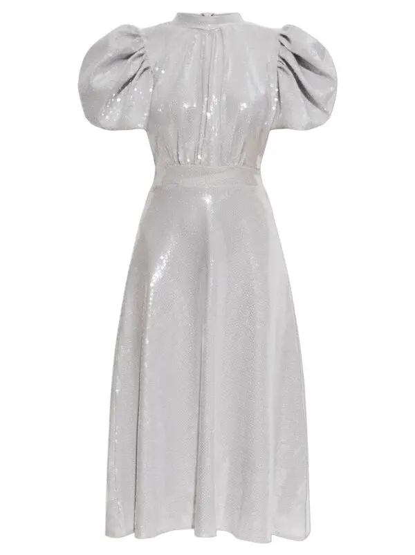 ROTATE BY BIRGER CHRISTENSEN Sequin Embellished Midi Dress With Bubble Sleeves - White