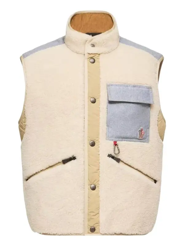Moncler Logo-patch Button-up Gilet - Light Beige