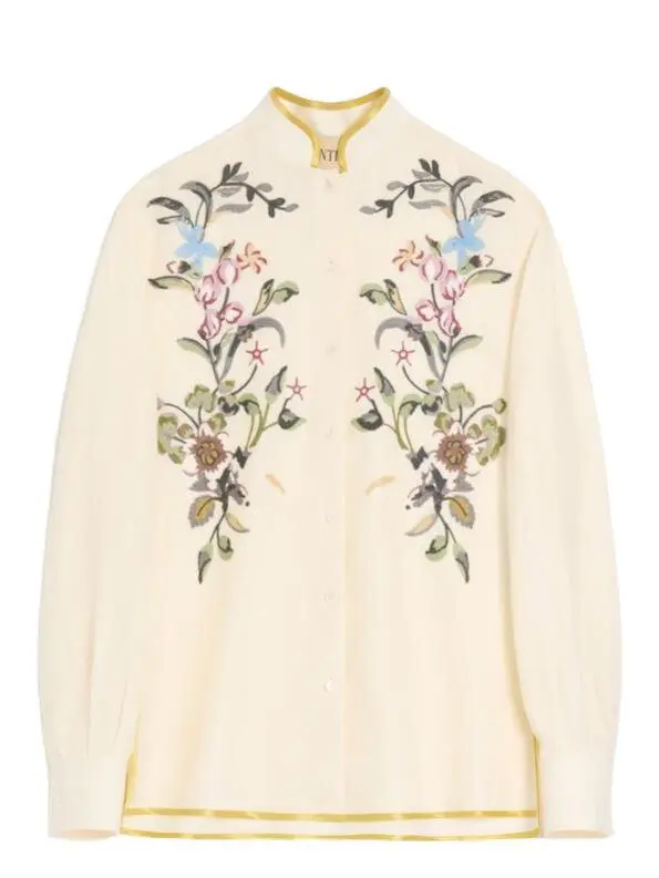 Valentino Garavani Embroidered Band Collar Shirt - White
