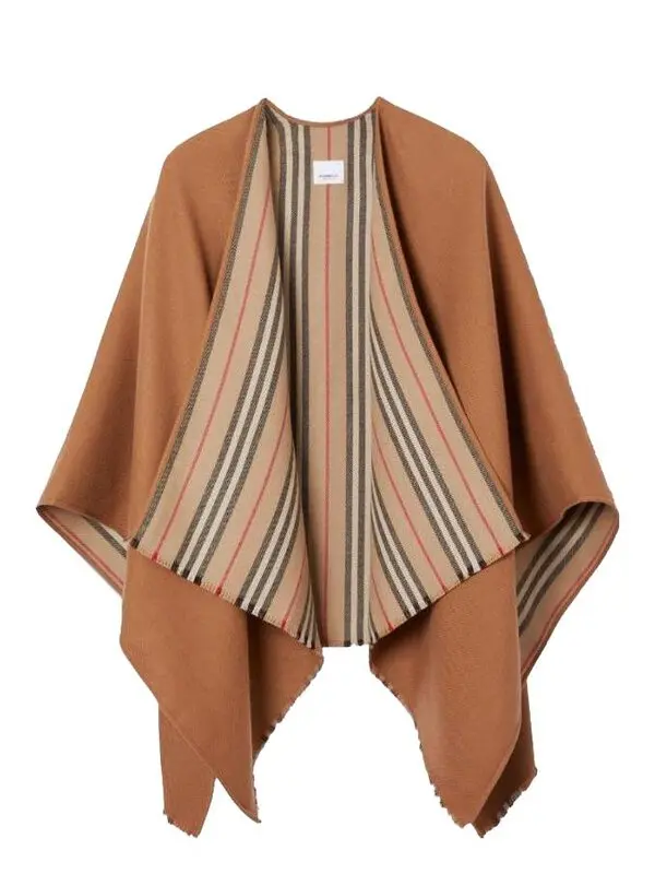 Burberry Icon Stripe Detail Wool Cape - Brown