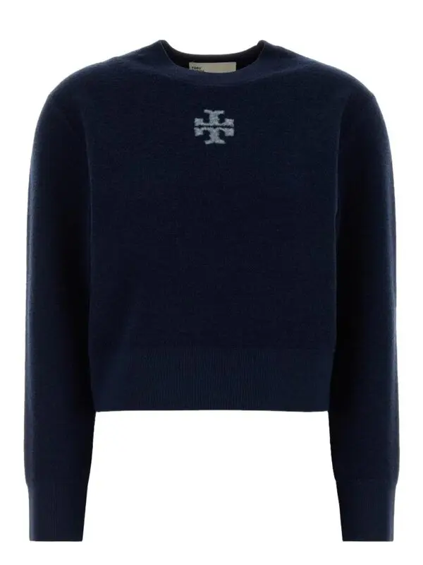 Tory Burch Logo Crew Knitted Sweater - Navy Blue
