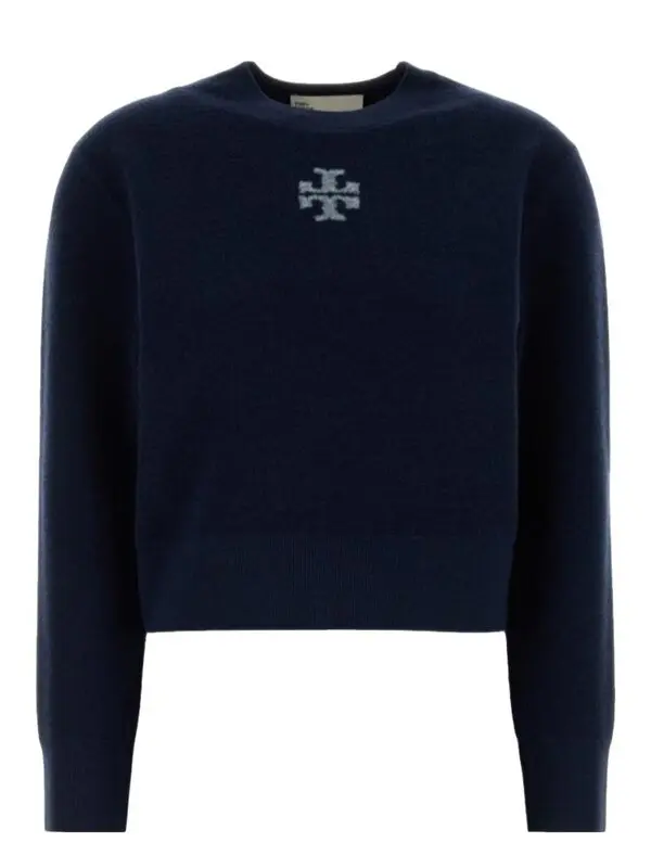 Tory Burch Logo Crew Knitted Sweater - Navy Blue