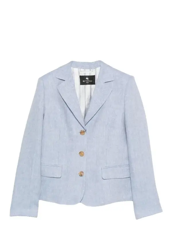 Etro V-neck Linen Blazer - Blue
