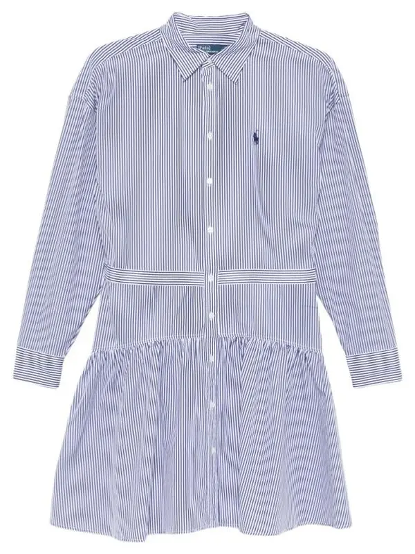 Polo Ralph Lauren Striped Ruffled Midi Shirt Dress - Blue/white