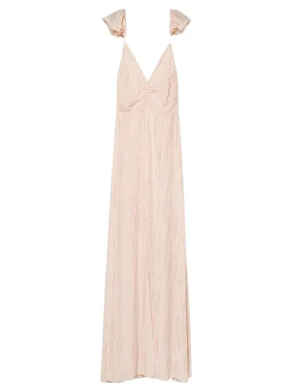 FORTE_FORTE Ruffled-sleeve V-neck Maxi Dress - Nude