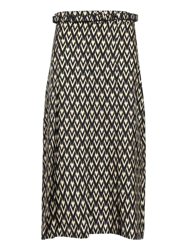Valentino Garavani Pleated Midi Skirt With Geometric Print - Black