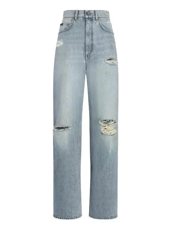 Dolce & Gabbana Distressed Wide-leg Jeans - Gray