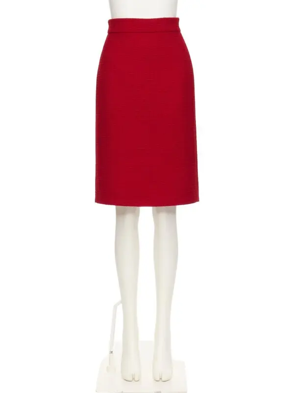 Valentino Garavani Wool Tweed Midi Skirt - Red