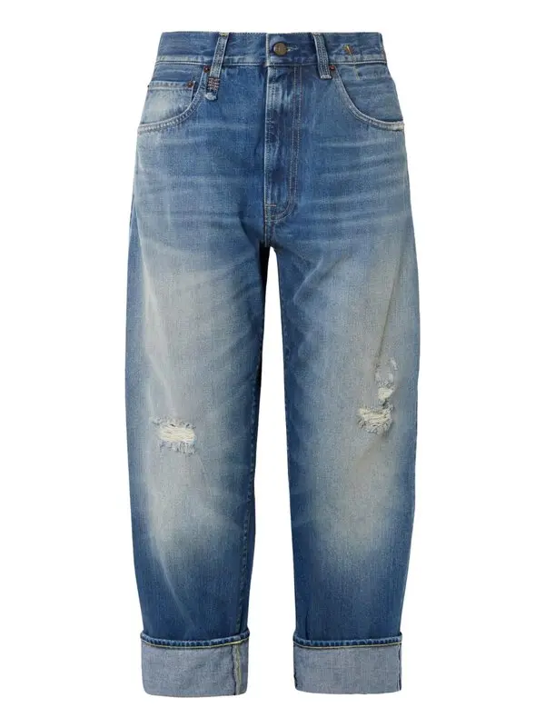 R13 Cuffed X-boyfriend Distressed Wide-leg Jeans - Medium Denim Blue