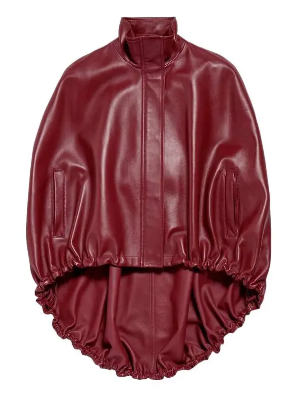Balenciaga High Collar Leather Cape - Burgundy