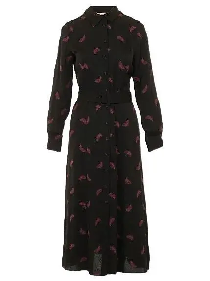 TWINSET Printed Belted Long Dress - Black