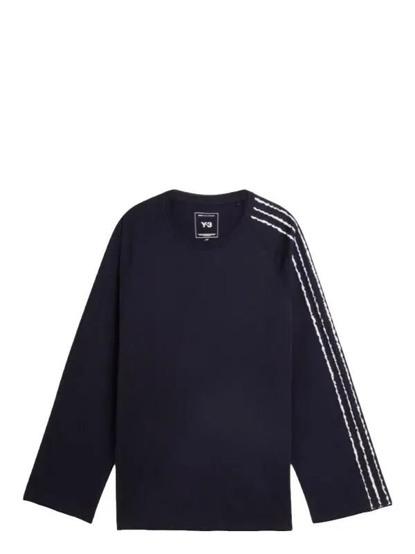 Y3 Raw Edge 3-stripes Long Sleeve T-shirt - Black