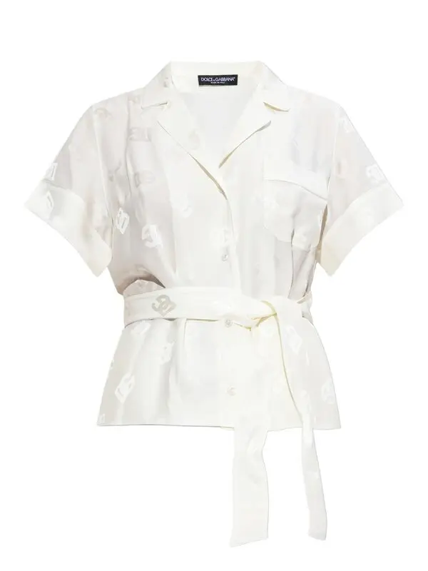 Dolce & Gabbana Monogram Jacquard Belted Shirt - Cream