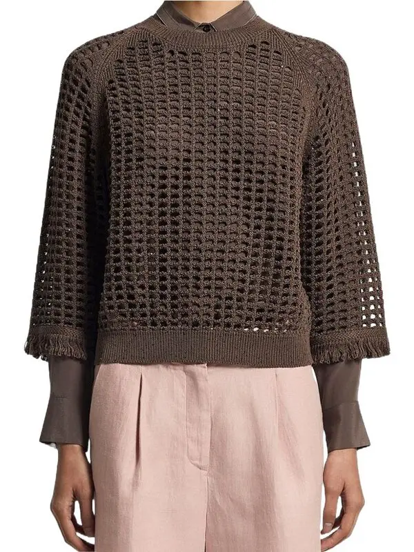 Peserico Sequinned Cordone Knit Sweater - Bark Brown