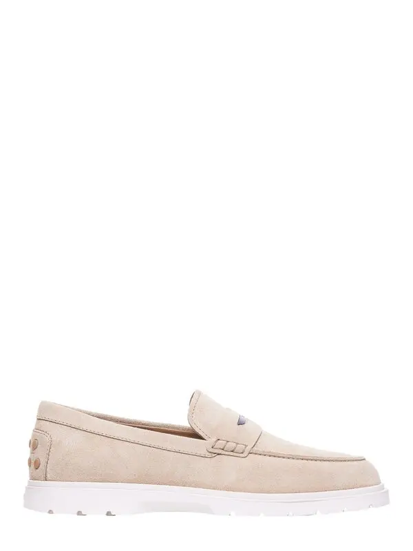 TOD'S Logo Engraved Suede Loafers - Nude