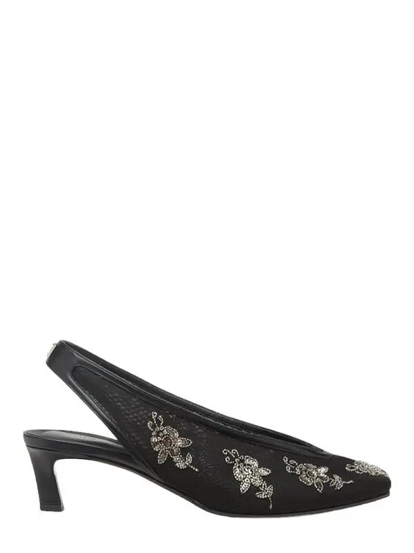 Fendi Embroidered Mesh Slingback Pumps With Ff Appliqu - Black