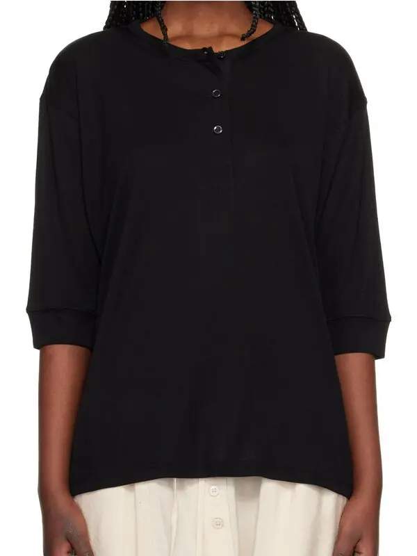 Studio Nicholson Relaxed Henley Top - Black