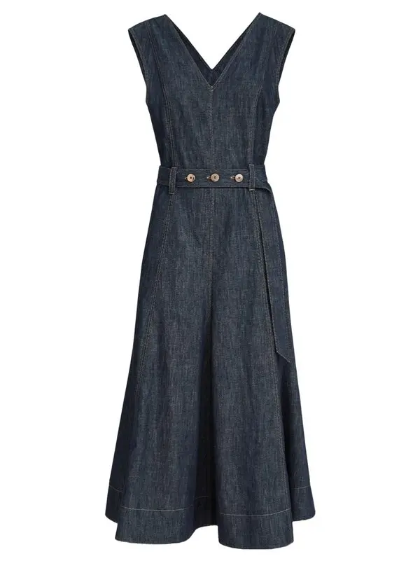 Brunello Cucinelli Denim-effect Sleeveless Midi Dress - Navy Blue