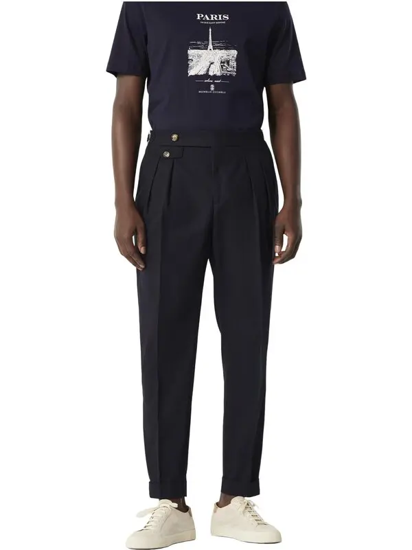 Brunello Cucinelli Pleat Chino Trousers - Navy Blue