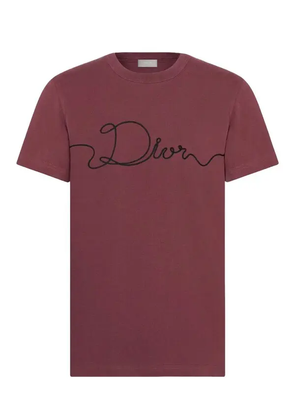 Dior Ribbon Logo Detailed Crewneck T-shirt - Wine Red