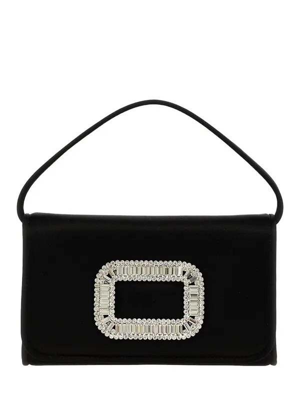 ROGER VIVIER Pilgrim Embellished Micro Satin Handbag - Black