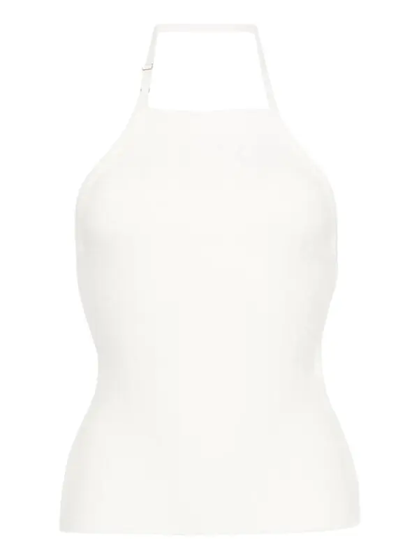 Jacquemus Ribbed Halterneck Knit Top - White