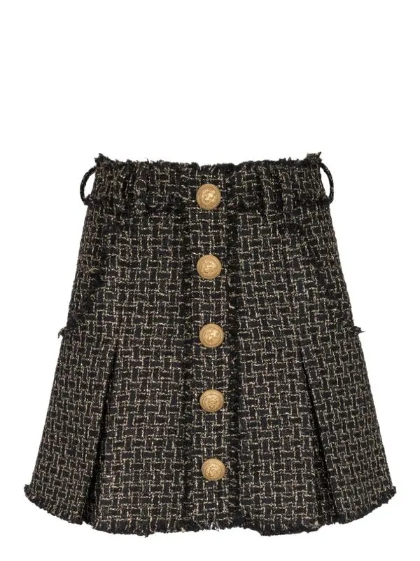 Balmain Lurex Tweed Pleated Skirt - Black