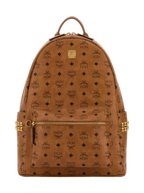 Mcm Allover Logo Printed Leather Backpack - Brown