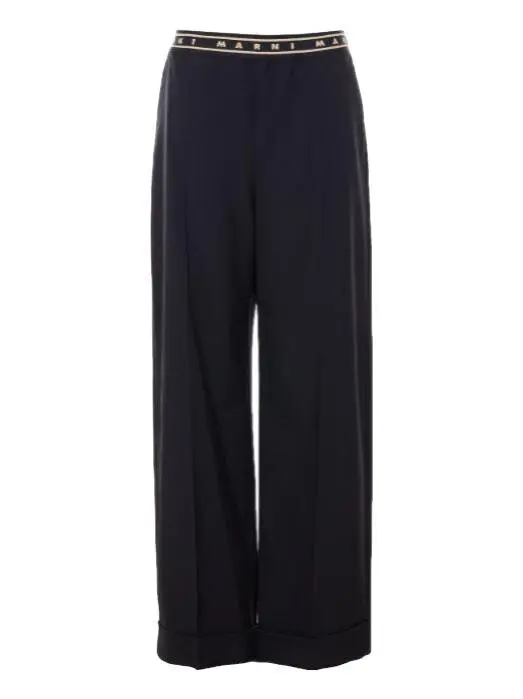 Marni Logo Waist Wide-leg Trousers - Black