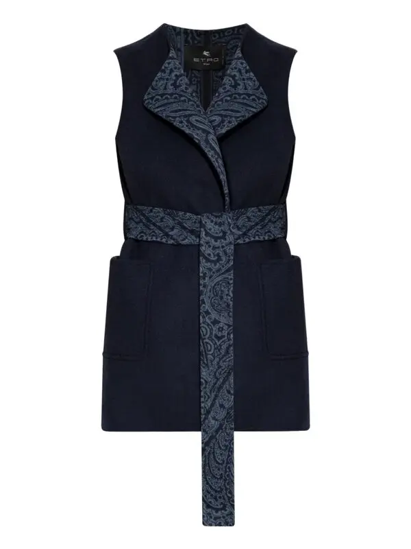 Etro Long Wool And Cashmere Jacquard Waistcoat - Navy Blue